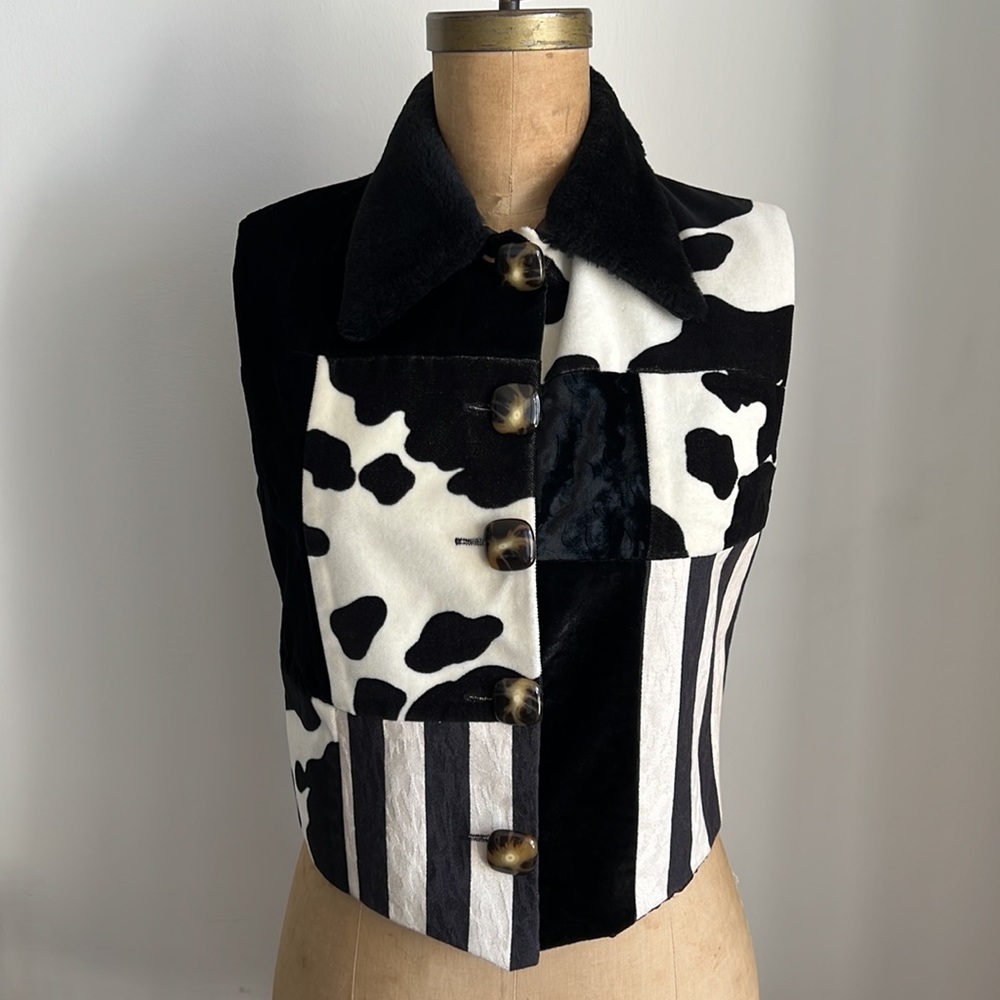 Vintage Faux Fur Cow Print Vest - Gem